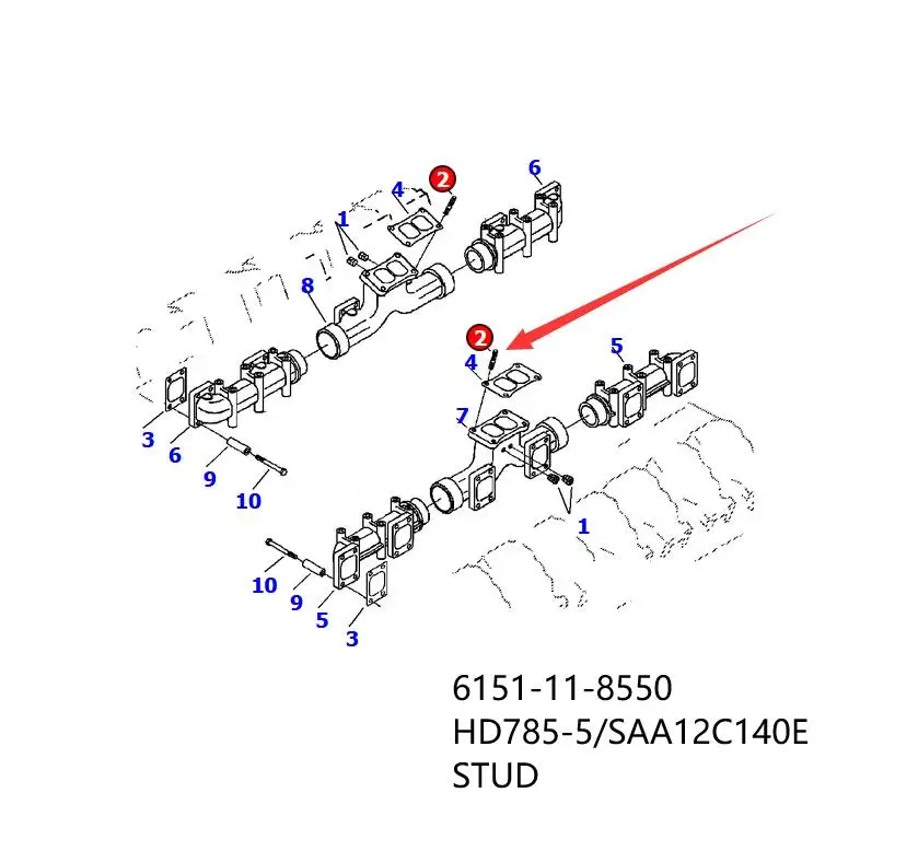 Komatsu HD785 Dump Trucks - Turbocharger and Exhaust Manifold Studs