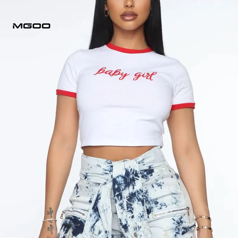 MGOO Graphic Customized Baby Girl Embroidered White Crop Top