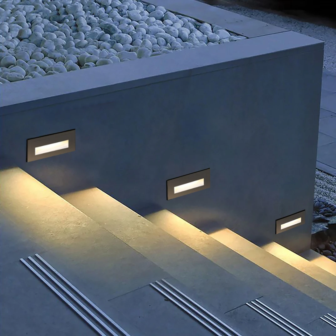 3w Outdoor Waterproof Aluminum Recessed Step Wall Lamp Rectangle ...