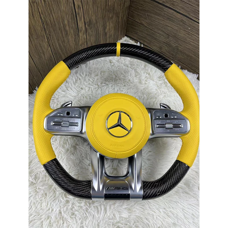 Racing Car Black Leather Carbon Steering Wheel for Amg Mercedes benz ...