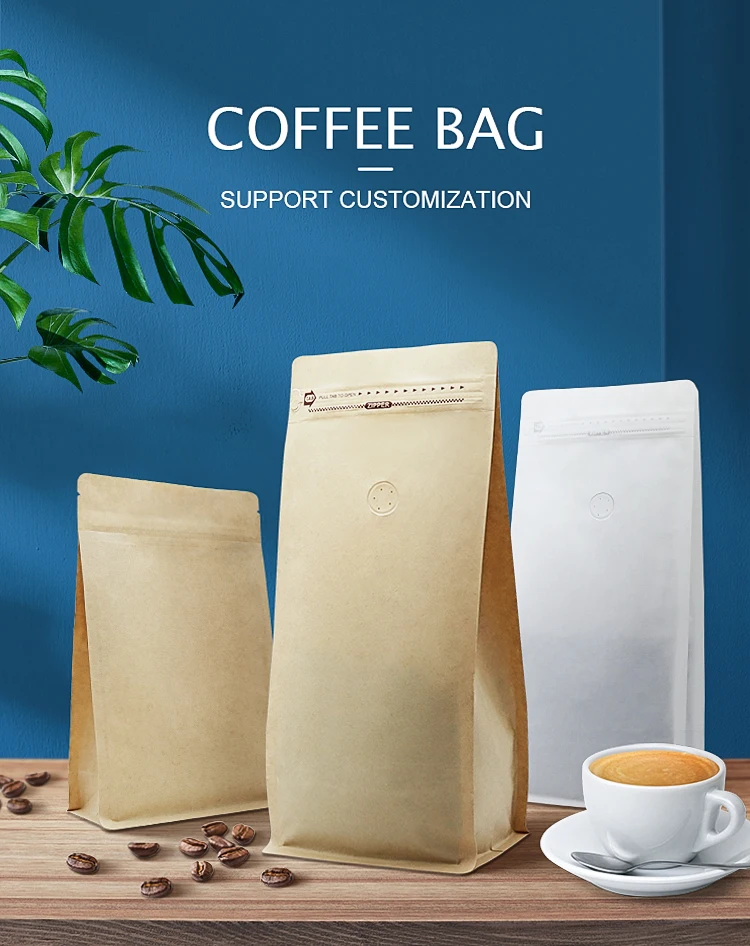 Biodegradable Recycled 1kg Coffee Bags Valve Kraft Paper Flat Bottom ...