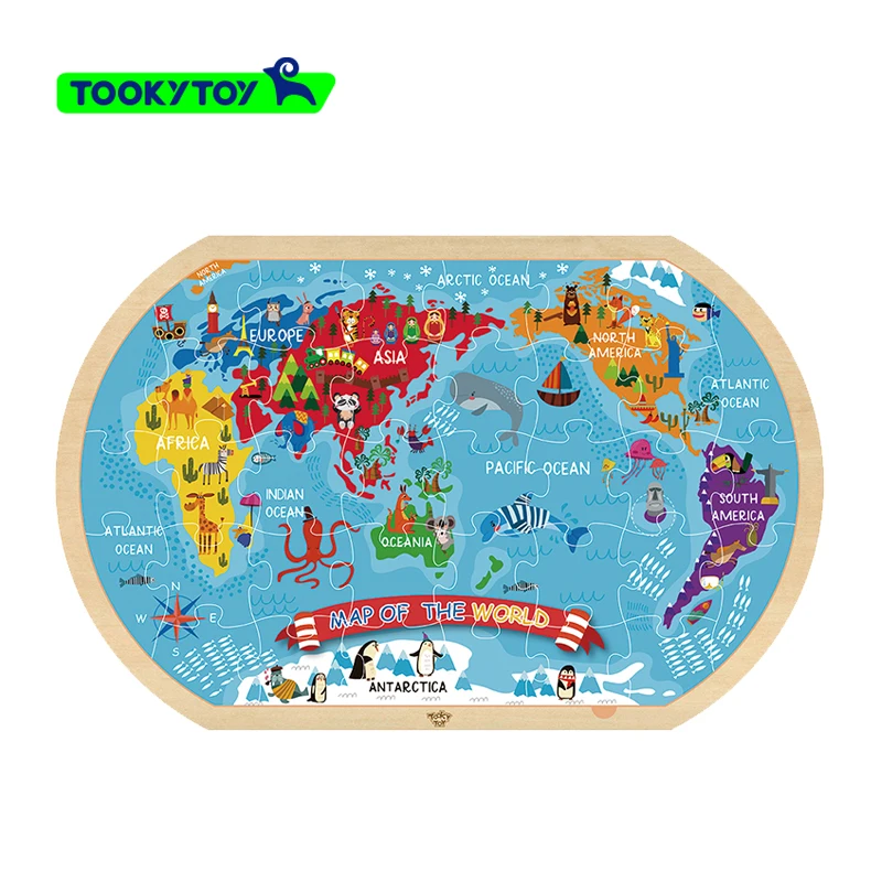 Educational Wooden World Map Jigsaw Puzzle Five Continents Children ...