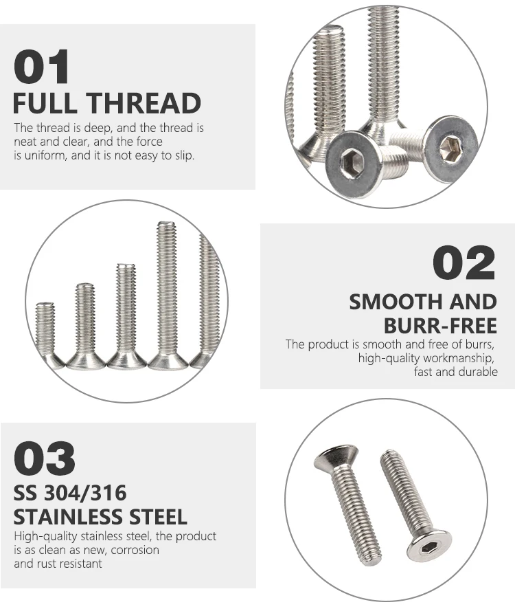 Stainless Steel Countersunk Hexagon Screw Bolt Ss304 Flat Head Hexagon ...