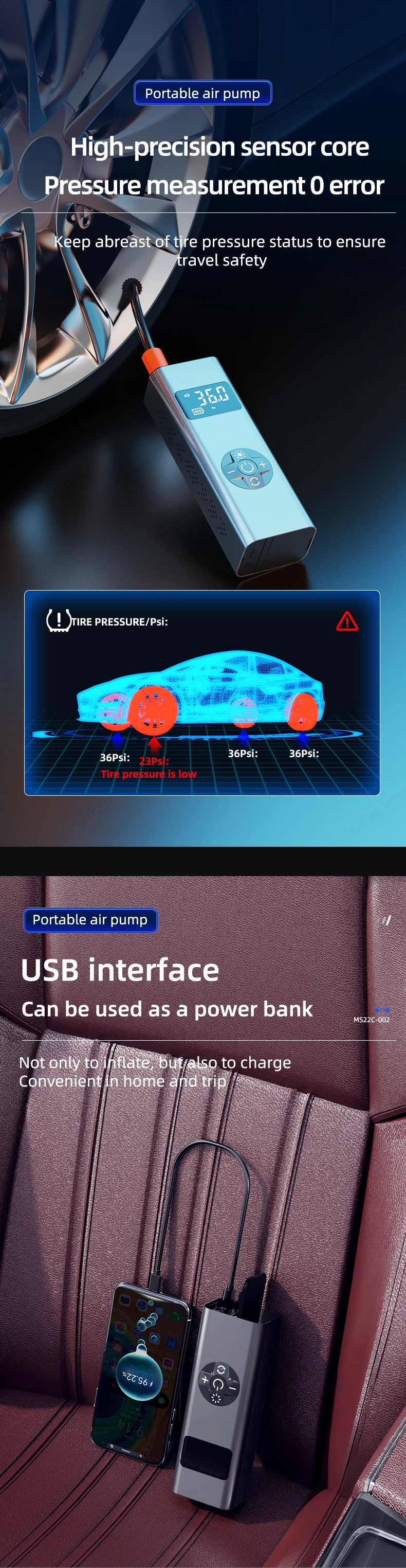 Wireless Air Pump Smart Digital Inflatable Pump For Car Tires With Sos ...