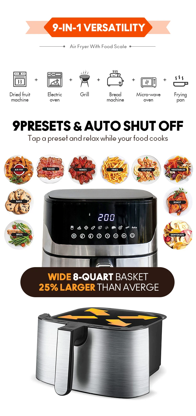 Hot Air Fryer 6.5l Stainless Steel Electric Smart Wifi Air Fryer 5.3l ...