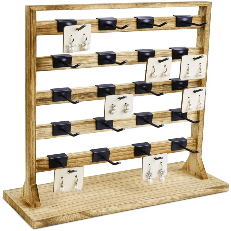 Wooden Jewelry Display Rack With 20 Hooks,Earring Card Display Holder ...