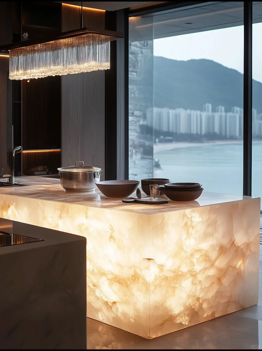 Marble Semiprecious Stone Kitchen Island Countertops Custom Backlit ...