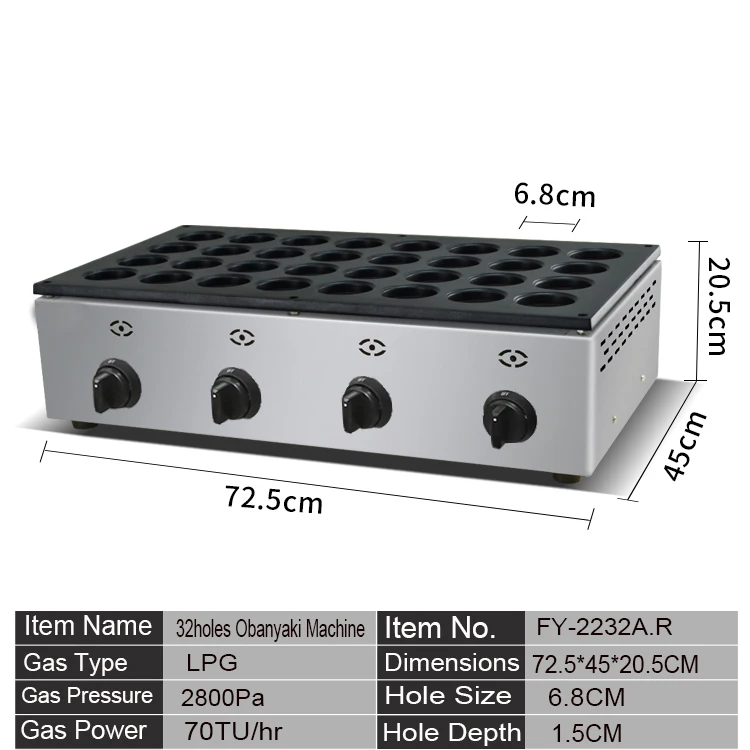 32 Holes Obanyaki Machine - Efficient Gas Red Bean Cake Maker