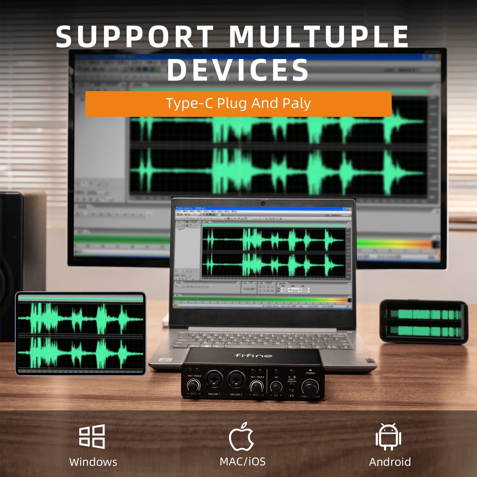 Fifine Professional Sound Card Bundle Authentic Audio Interface ...