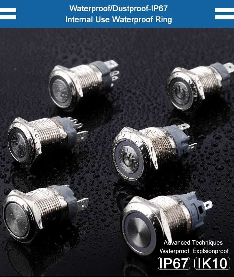 WELFNOBL Automotive Big Push Button Switches Flat Round Head 30mm Push ...