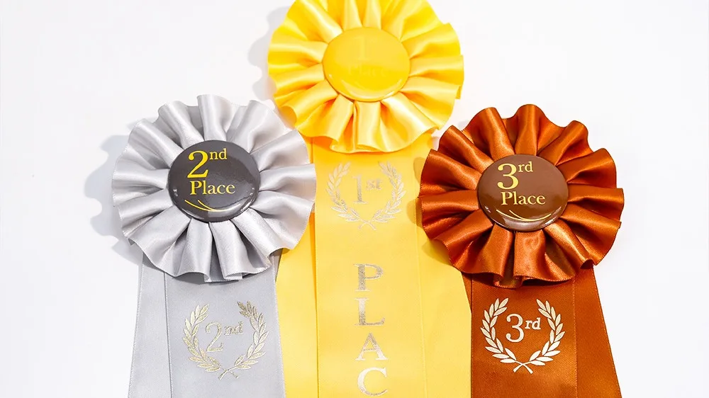 Custom Print Logo Satin Rosettes Ribbons Awards For Olympics Swimming ...