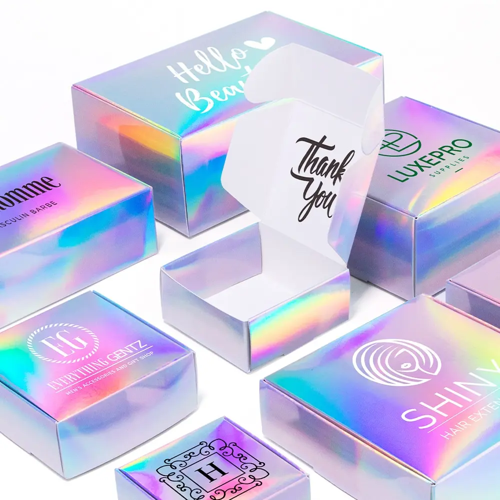 Holographic Shiny Paper Box Custom Logo Printed logo Laser Color ...