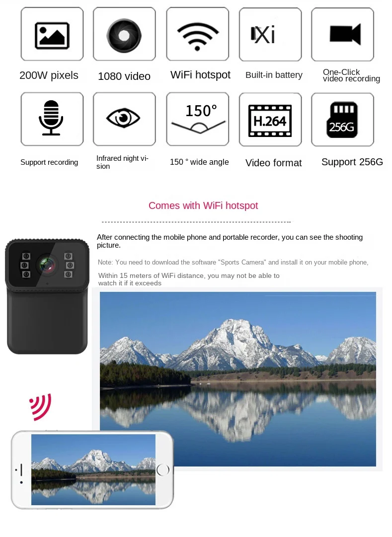 Waterproof 1080p Wifi Camera Mp4 Format Dv Action Cam Law Enforcement ...