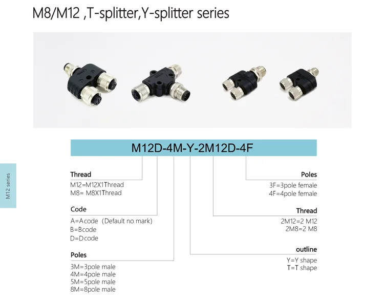 Custom Circular Sensor 5pin A Code Male To Female X 2 Screw Waterproof ...