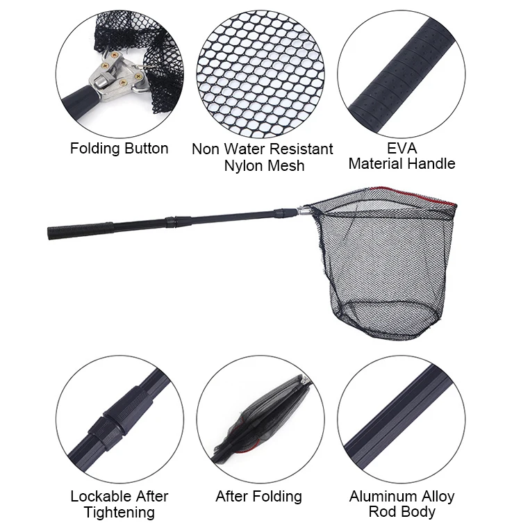 Strong 130cm20KG Fishes Fishing Nets Rubber Coated 3 Sections Rubber ...