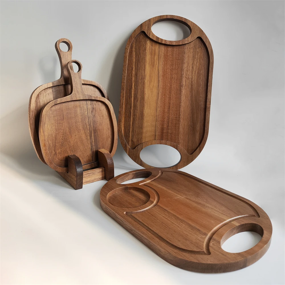 Wooden Acacia Wooden Tray Elliptical Bread Dessert Fruit Plate Pizza ...