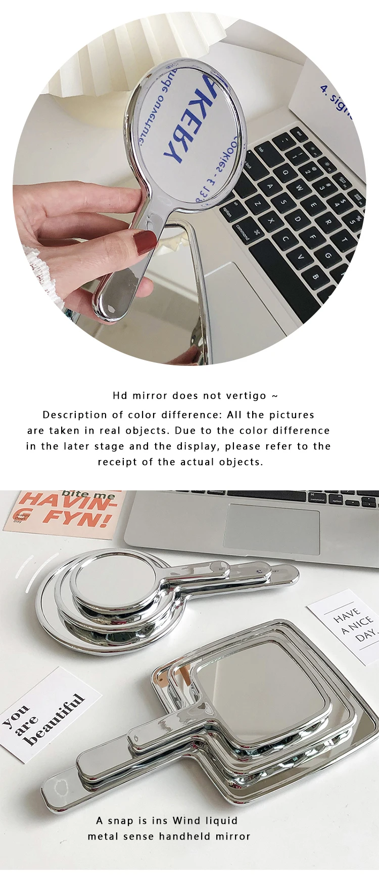 Stylish Hand Mirror for Women - Electroplate Sliver Square