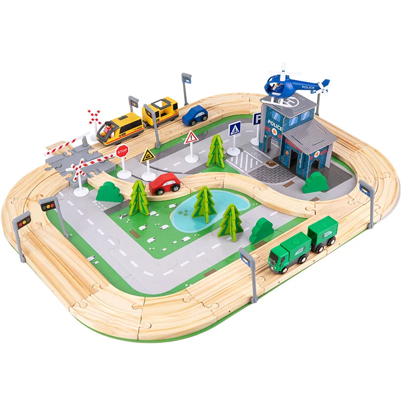 108 Pcs Road Train Track Set Toys Wooden Children's Educational and ...