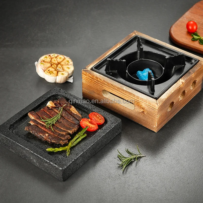 Lava Steak Cooking Stone Grill with Portable Alcohol Stove for Outdoor ...