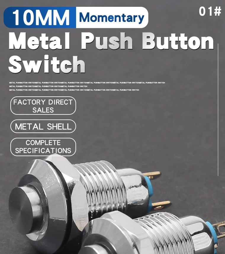 Momentary Metal Push Button Switch 10MM 1NO High Head No LED Self-Reset ...