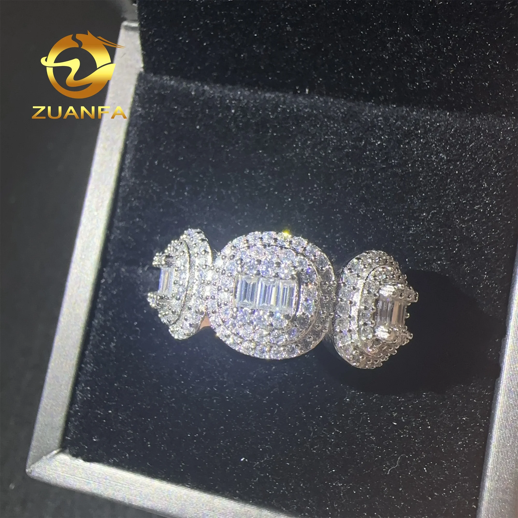 New Trendy Moissanite Diamond Ring for Men Super Shine Baguette Rapper ...