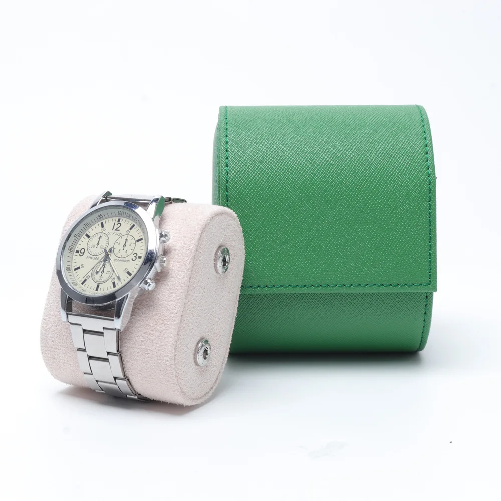 Green Leather Superior Quality Single Watch Storage Box Logo Roll Up ...