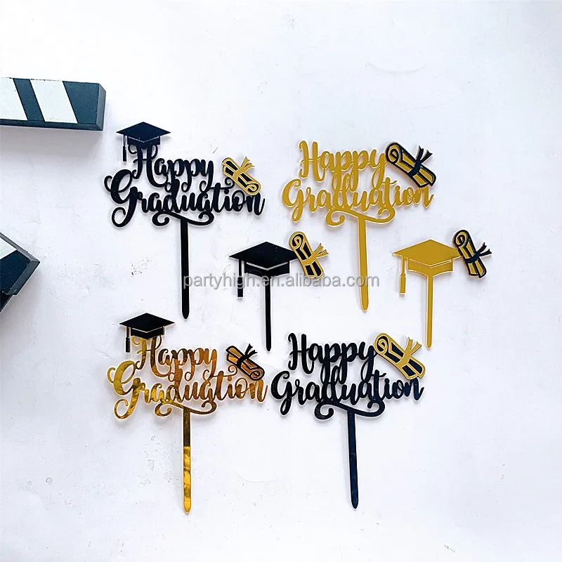 Class Of 2024 Gold Happy Graduation Cake Topper Bachelor Cap Acrylic ...