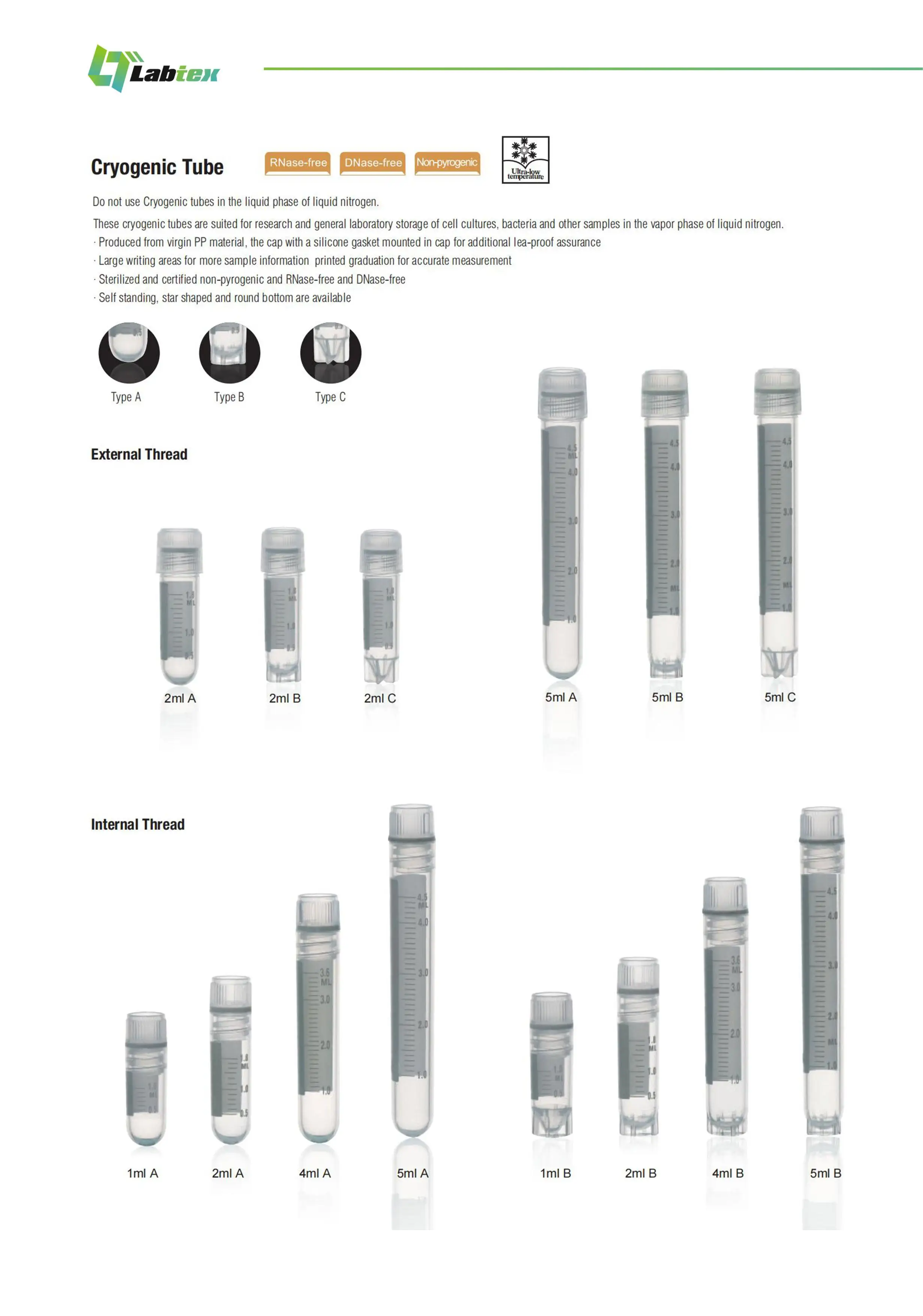 Labtex General Cryotube Cryogenic Tube 2ml 5ml 10ml Cryogenic Vials ...