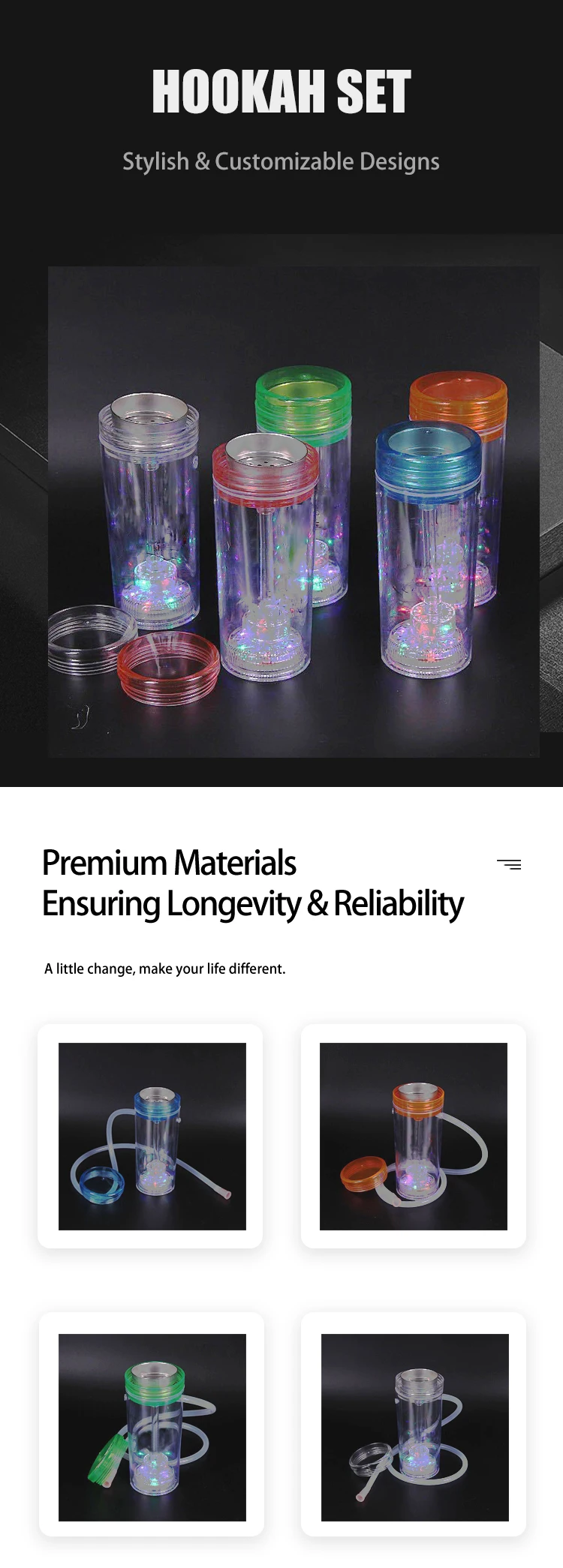 Round Clear Electric Hookah Travel Smoking Shisha Bottle Portable ...