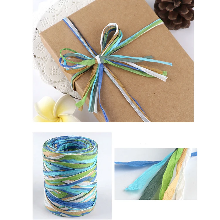 80m 6 Colored Ribbon For Gift Wrapping Twisted Paper Rope Raffia String ...