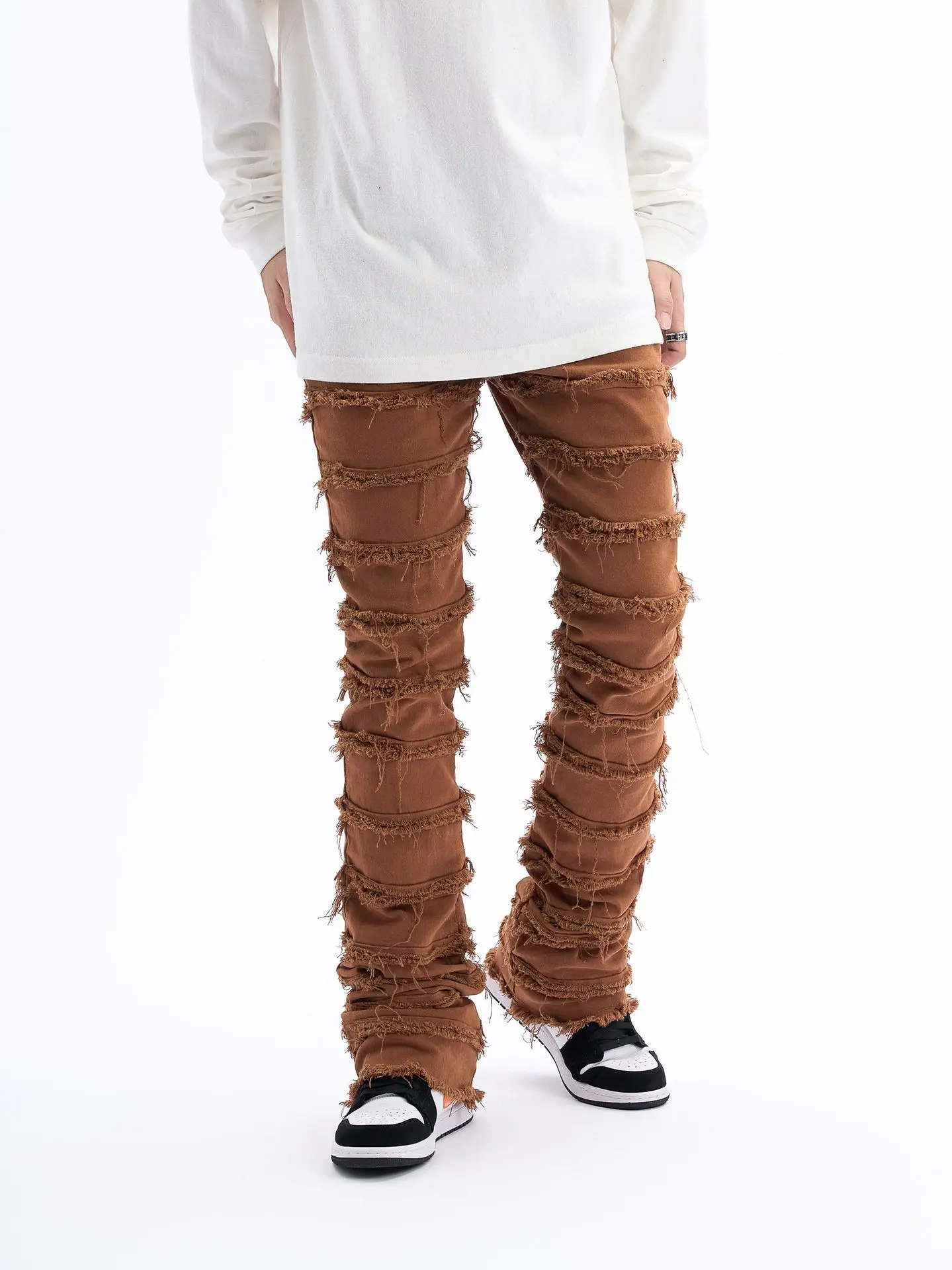 Fashion Streetwear Flare Pants Distressed Ripped Flared Jeans Men Homme ...