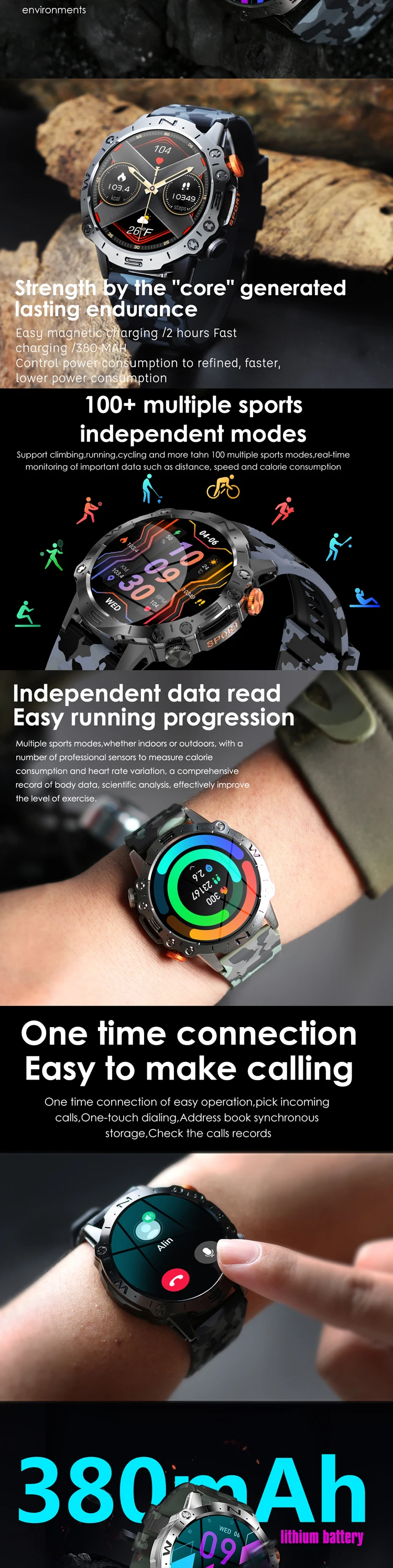 Amoled Outdoor Smartwatch - Fitcloud Pro App & IP67 Waterproof