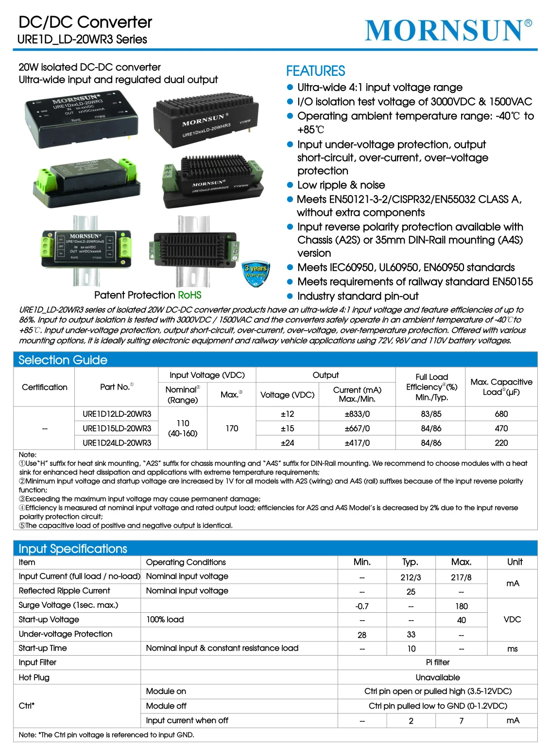 Mornsun Isolated DC-DC Converter 20W - Reliable Power Supply