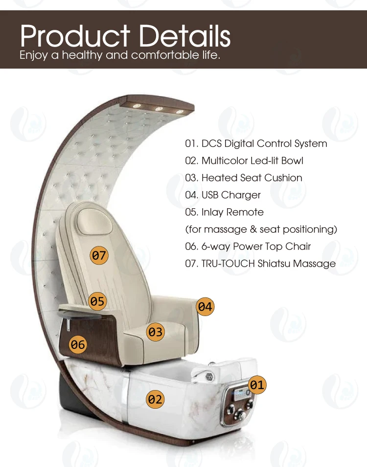Modern Luxury Manicure Pedicure Chair Reclinable Salon Beauty Light ...