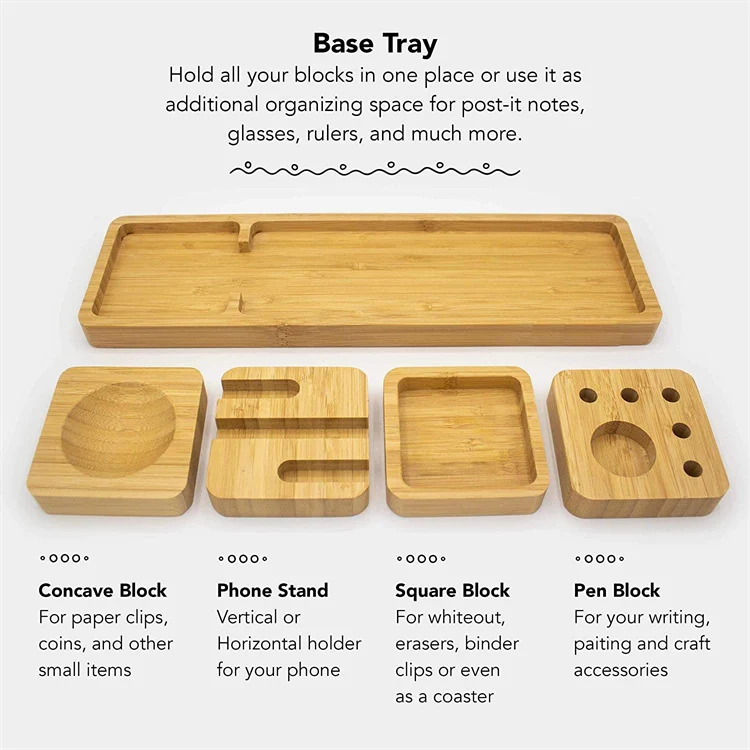 Portable Bamboo Desktop Organizer Multi-use Bamboo Set Wood Office ...
