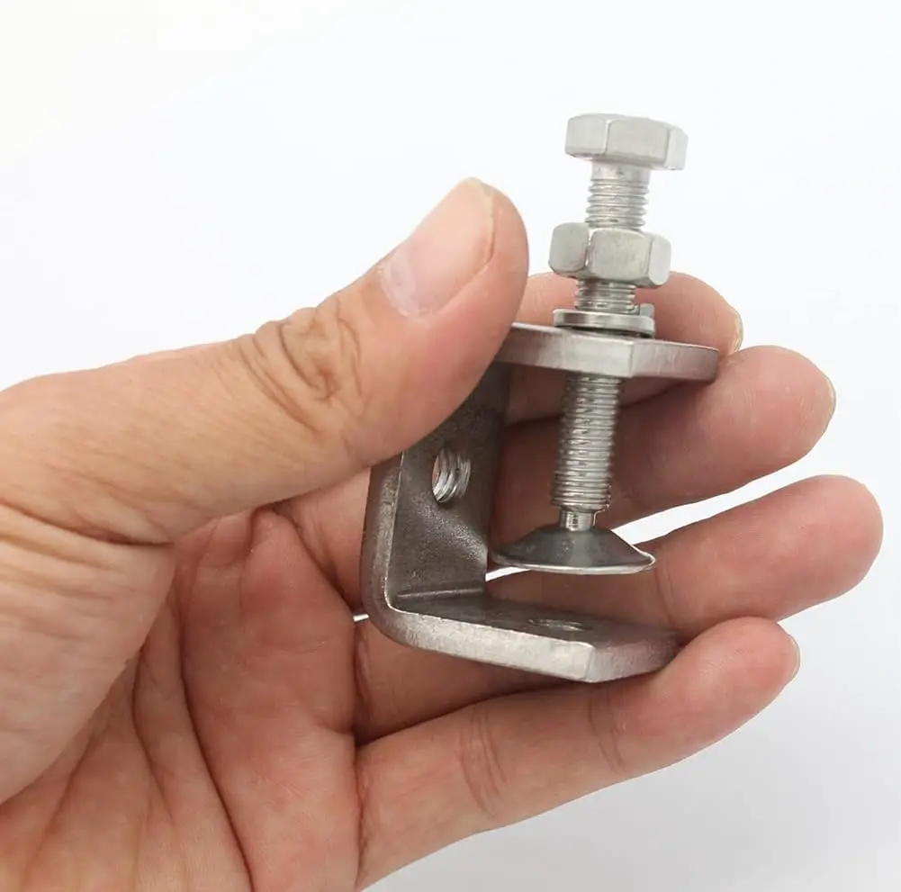 C Clamp Stainless Steel Beam Clamp with Stainless Steel Hooks