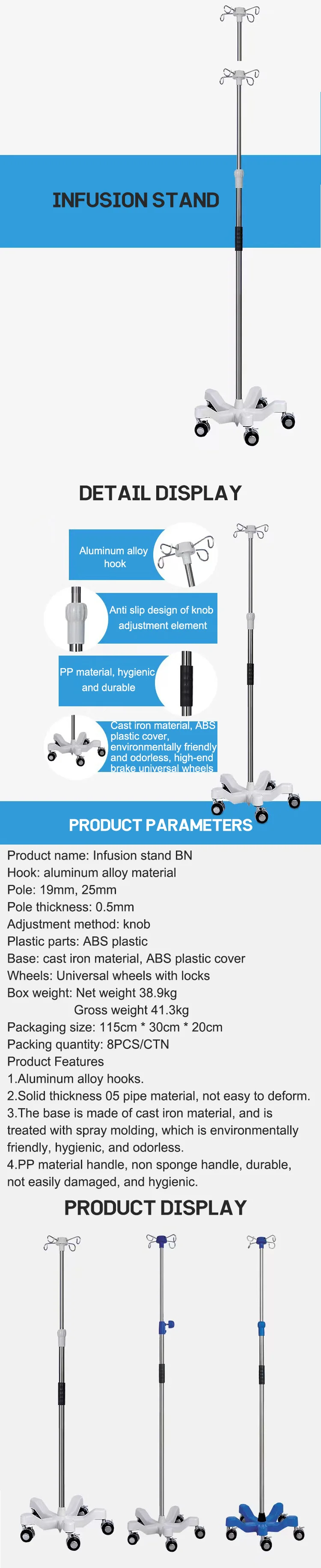 Winfair Hospital Medical Heavy Duty Iv Drip Infus Infusion Pump Pole ...