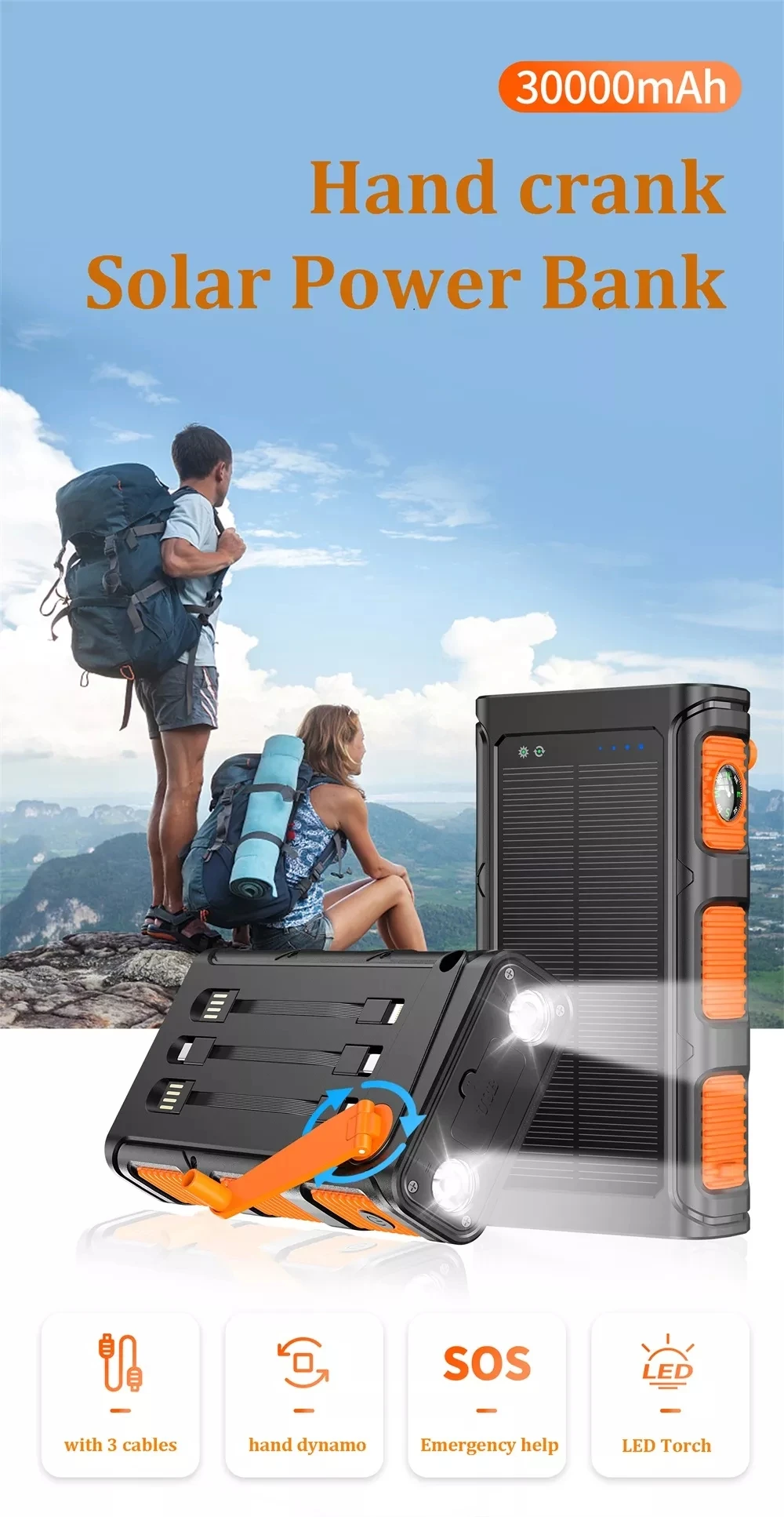 Trending Hand Crank Solar Power Bank 30000mah for Camping