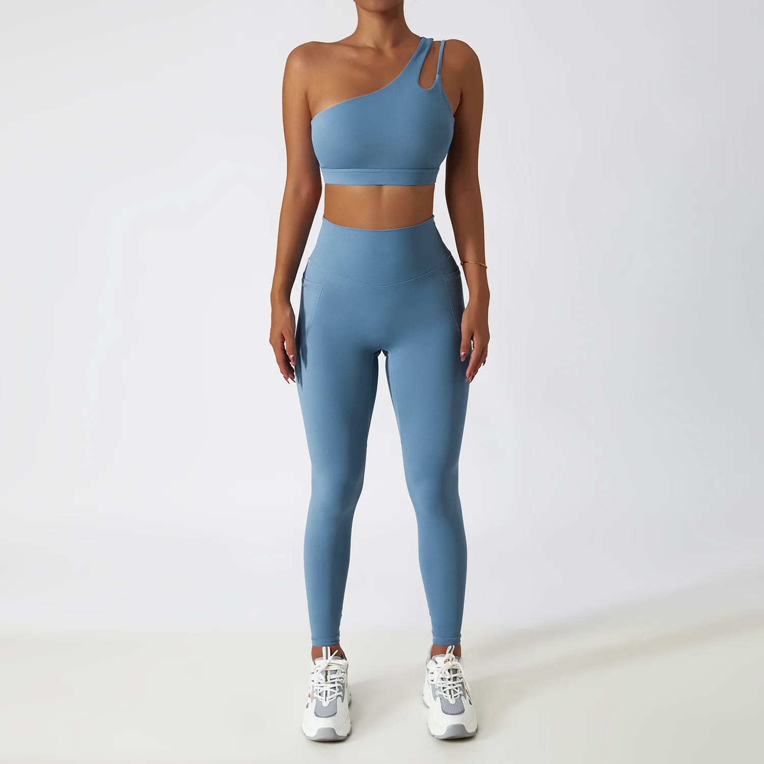 Custom One Shoulder Bra Top Pant Set Workout Sets Eco Friendly Athletic ...
