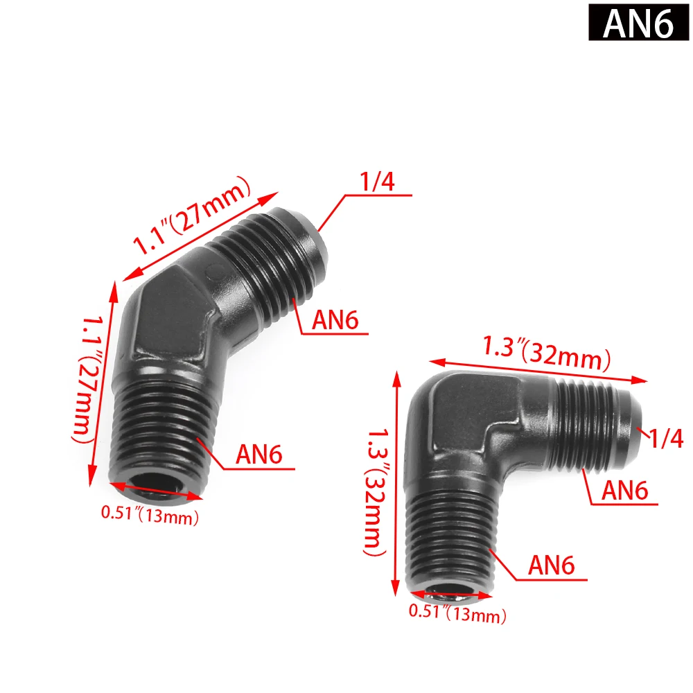 45 90 Degree Elbow AN4 AN6 AN8 AN10 AN12 Male Flare Adapters