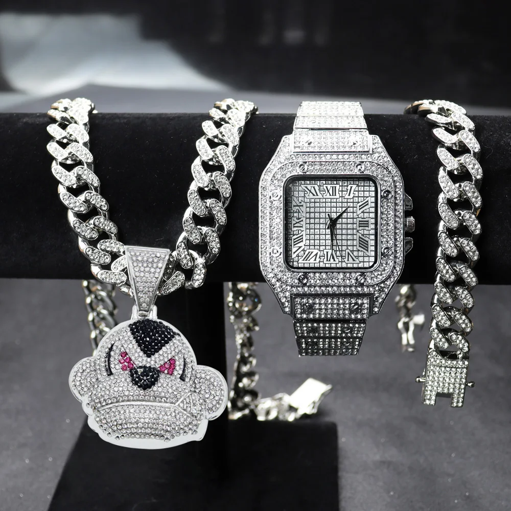 Iced Out Miami Cuban Link Chain Hip Hop Men Watches Monkey Pendant ...