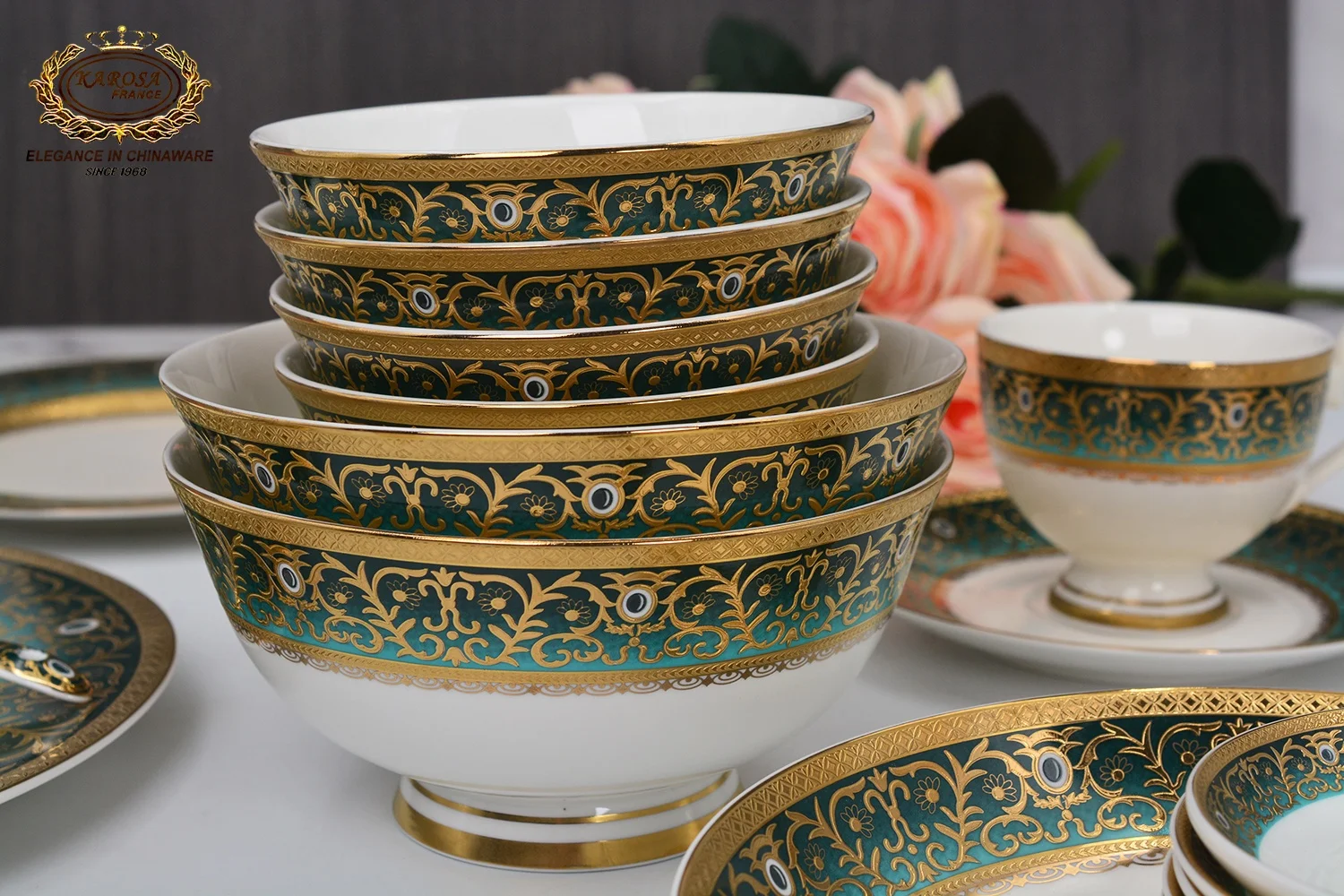 KAROSA Luxury Dinnerware - Elegant Green Porcelain Sets