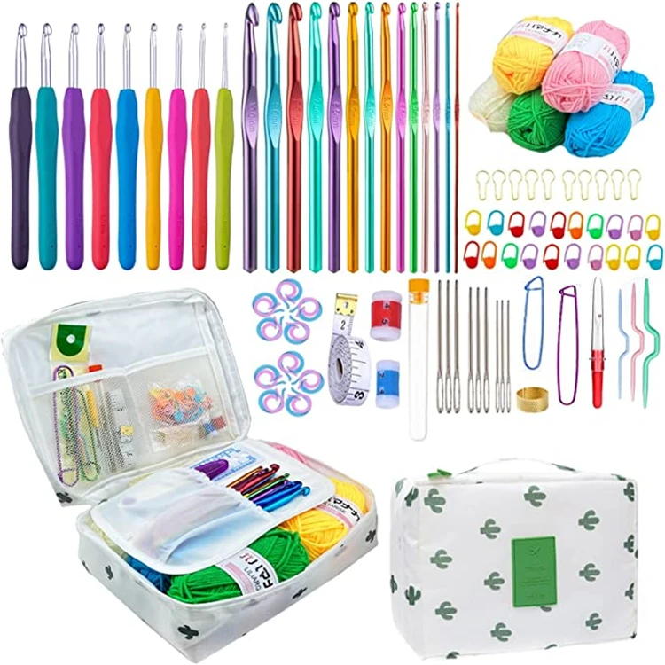 100 Pieces Set Looen Lace Crochet Needle Set Ergonomic Crochet Hook Kit ...