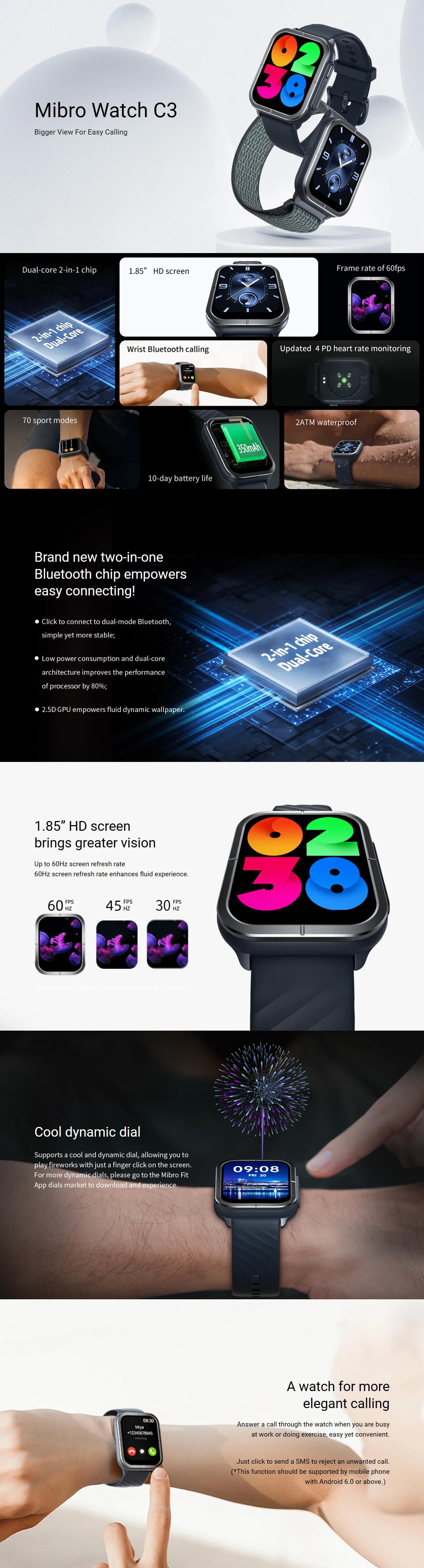 Mibro C3 Smart Watch - Advanced Features & Waterproof Design