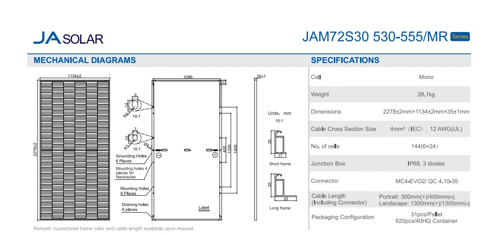 JA Solar Jam72s30-535-550/mr - High Efficiency Solar Panels