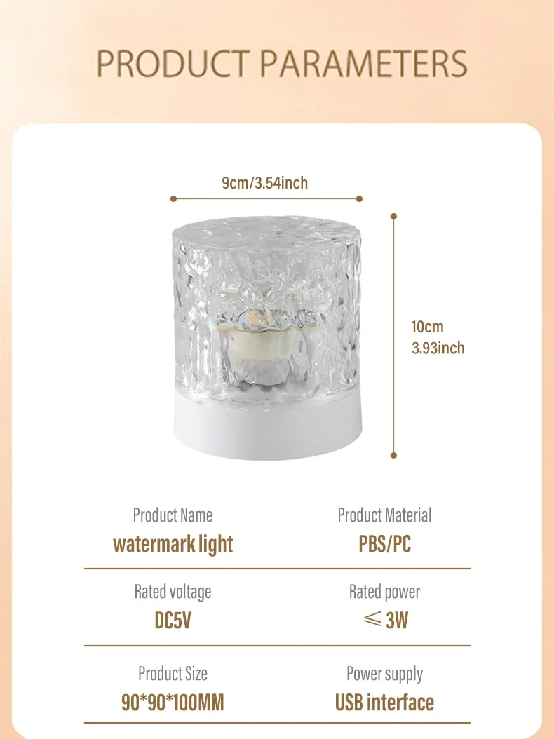 RGB Dimmable Crystal Table Lamp USB Rotating Projection LED Water ...