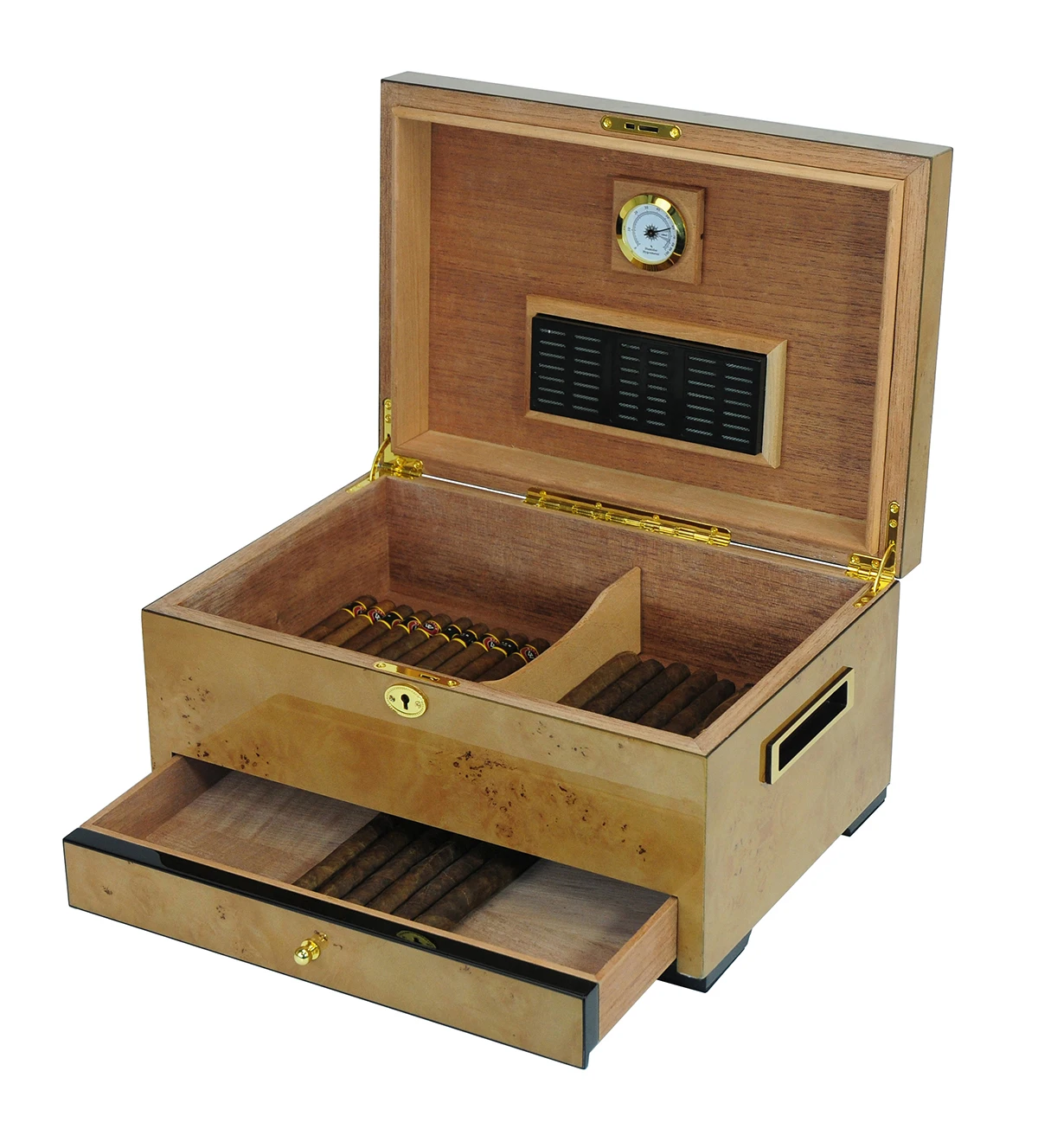 Burl Uniquely Designed Wooden Cigar Humidor Box with Drawer - Classic ...