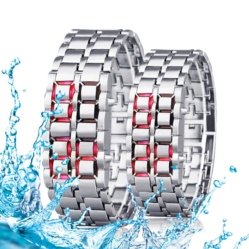 Fashion Mens Digital Lava Wrist Watch Men Black Full Metal Red Blue LED ...