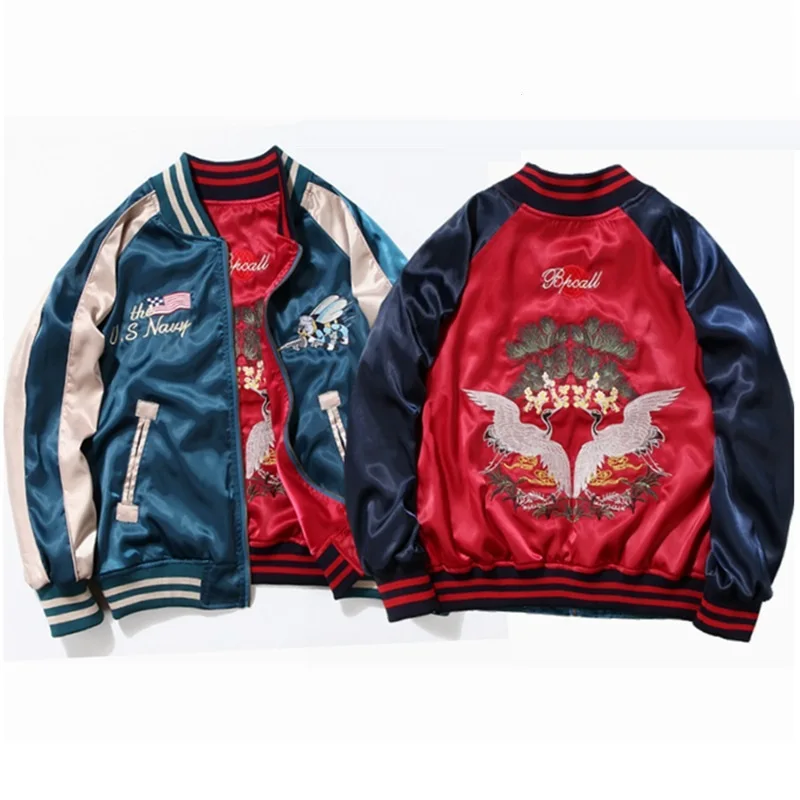 Baseball Reversible Embroidered Bomber Jacket for Men