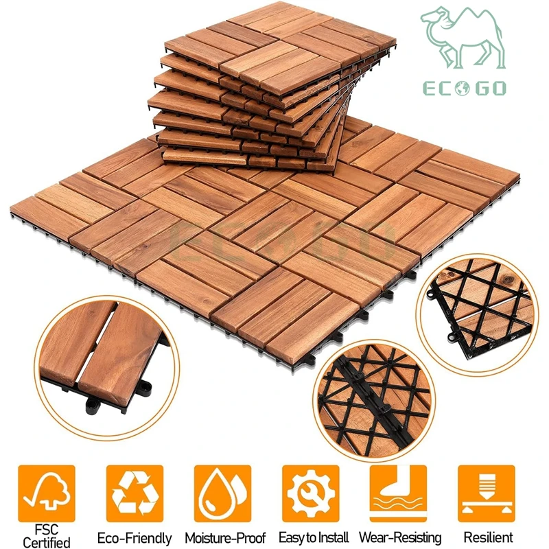 Deluxe Wooden Tiles Acacia Mosaic Patio Tile 30 X 30 Cm Plug-in System ...